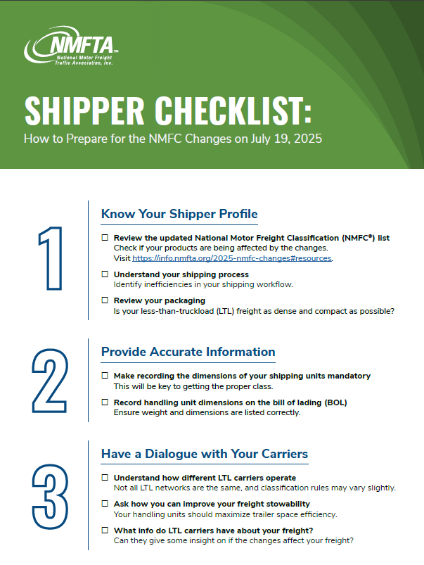 Dayton Freight – NMFC Classification Changes