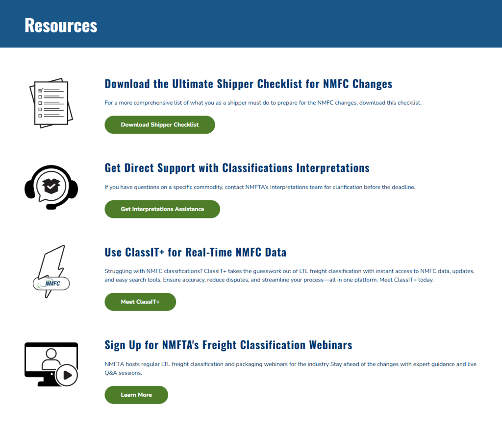 Dayton Freight – NMFC Classification Changes